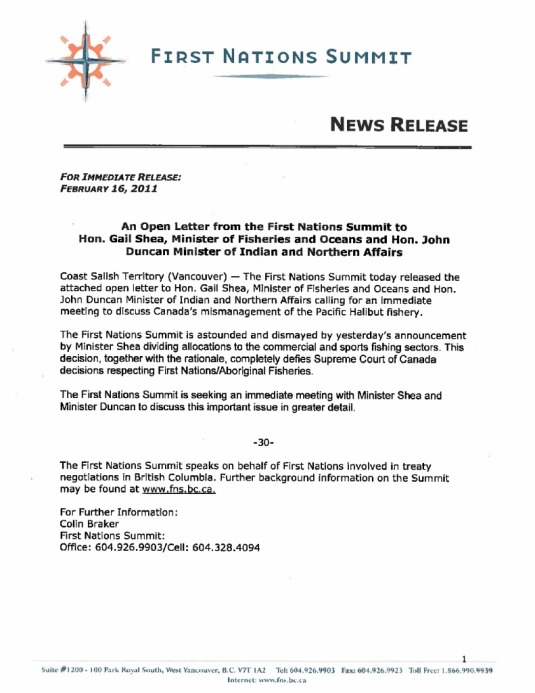 Open Letter from the FNS to Minister of DFO and Minister of INAC ...