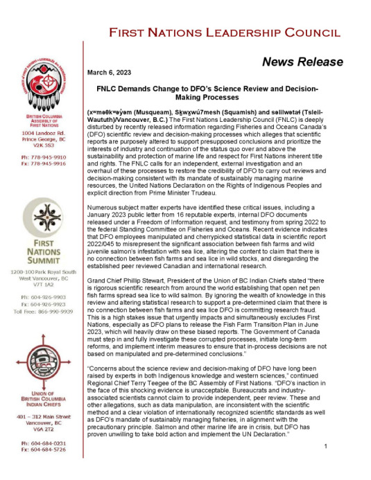 FNLC Demands Change to DFO’s Science Review and Decision-Making ...